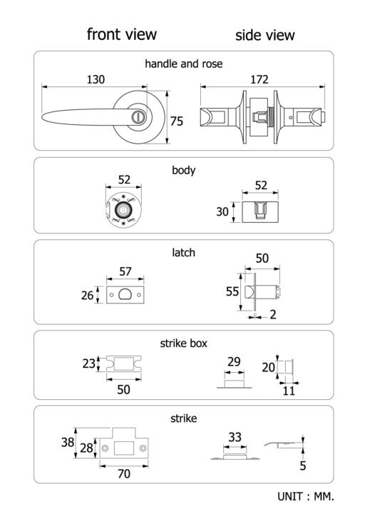 Cylindrical Lever Lockset for Entrance (with key) TUBULAR LOCK System - VRH